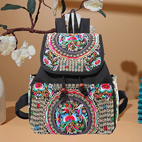 Goodhan Embroidered Women Backpack Purse Anti-theft Casual Shoulder Bag Satchel Bags Lightweight Daypack