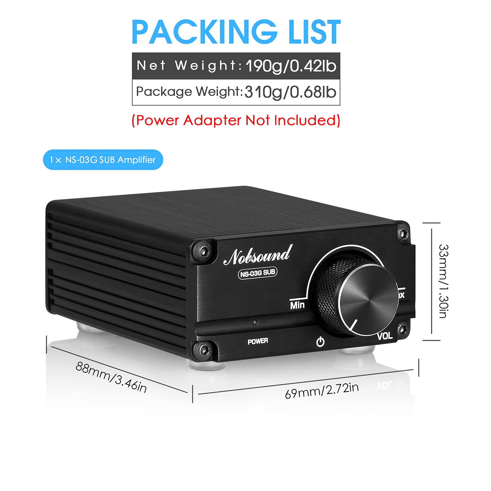 Nobsound 100W Subwoofer Digital Power Amplifier Audio Mini Amp (Black)