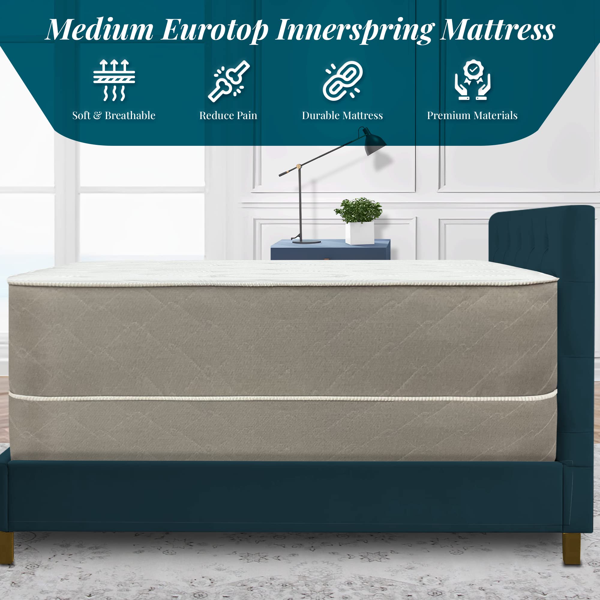 Greaton 14" Firm Hybrid Mattress, Stable and Comfortable Double Sided Bed Mattresses, Provide Equal Level Body Support and Correct Posture, Fully Assembled Bedding, White, Twin