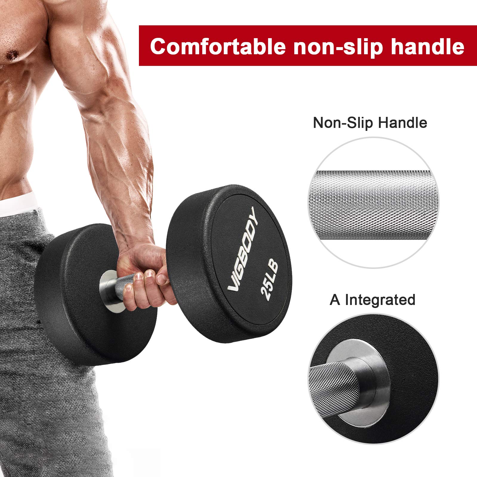 VIGBODY Dumbbell Weights Barbell with Metal Handles for Strength Training, Full Body Workout, Functional and HIT Workout Single