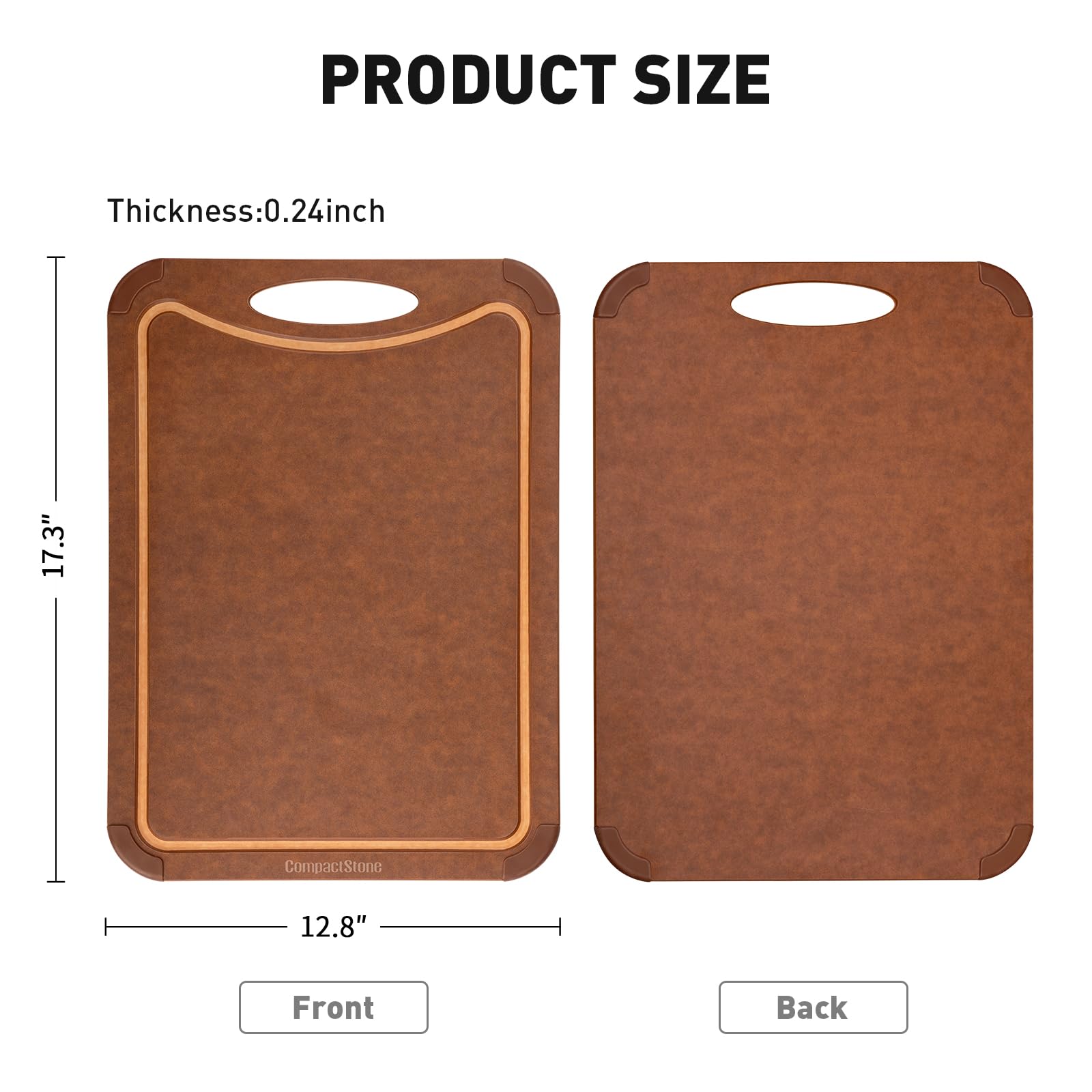 CompactStone Cutting Board with Non-Slip Feet and Juice Groove for Kitchen, Wood Fiber Composite, 17.3-Inch by 12.8-Inch, Brown