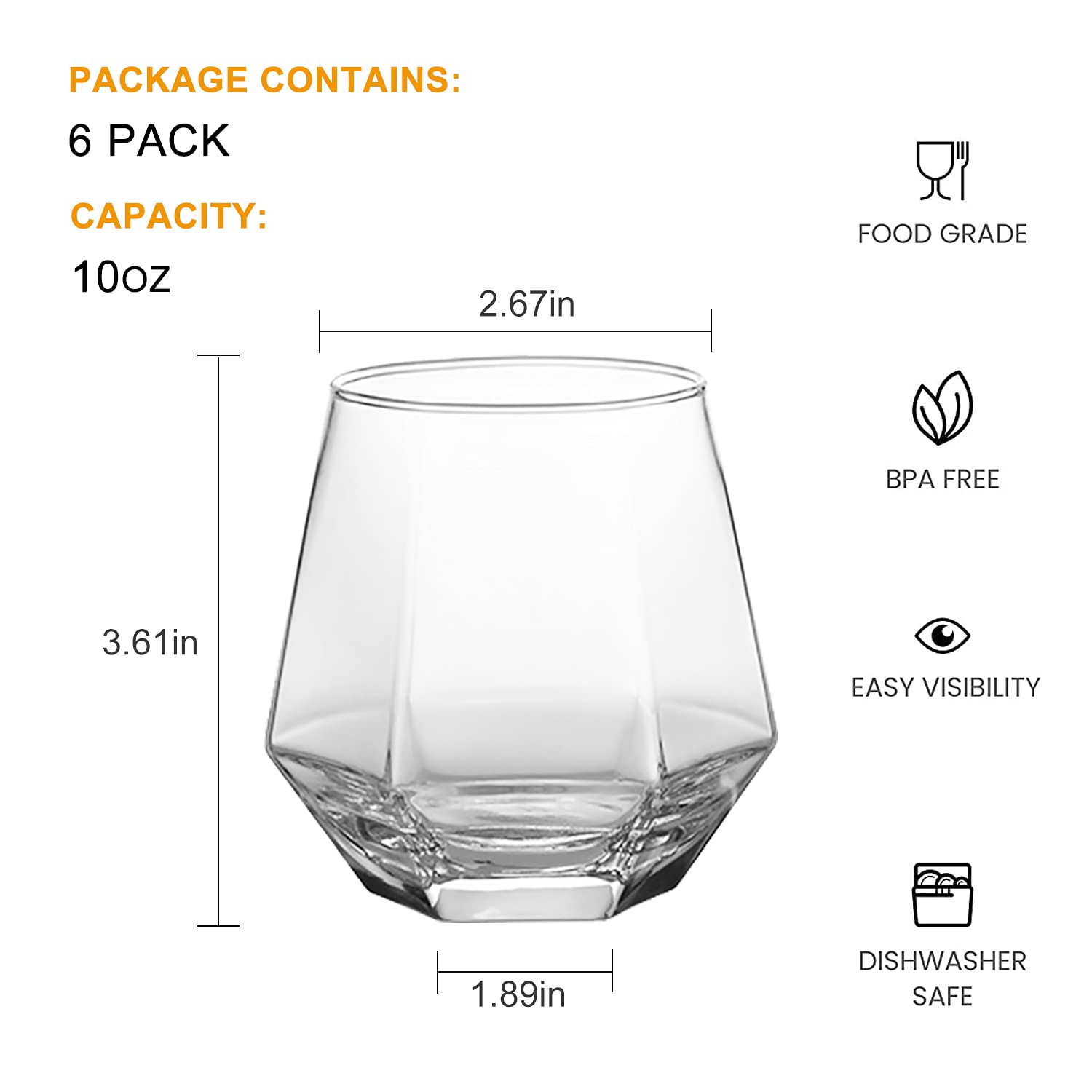 Clear Glass Beer Cups – 6 Pack – All Purpose Drinking Tumblers, 10 oz – Elegant Design for Home and Kitchen – Great for Restaurants, Bars, Parties – by Kitchen