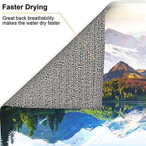 Peaceful Lake Printed Drying Mat For Kitchen Ultra Absorbent Microfiber Dishes Drainer Mats Non-Slip Silicone Quick Dry Pad - 18 X 16inch