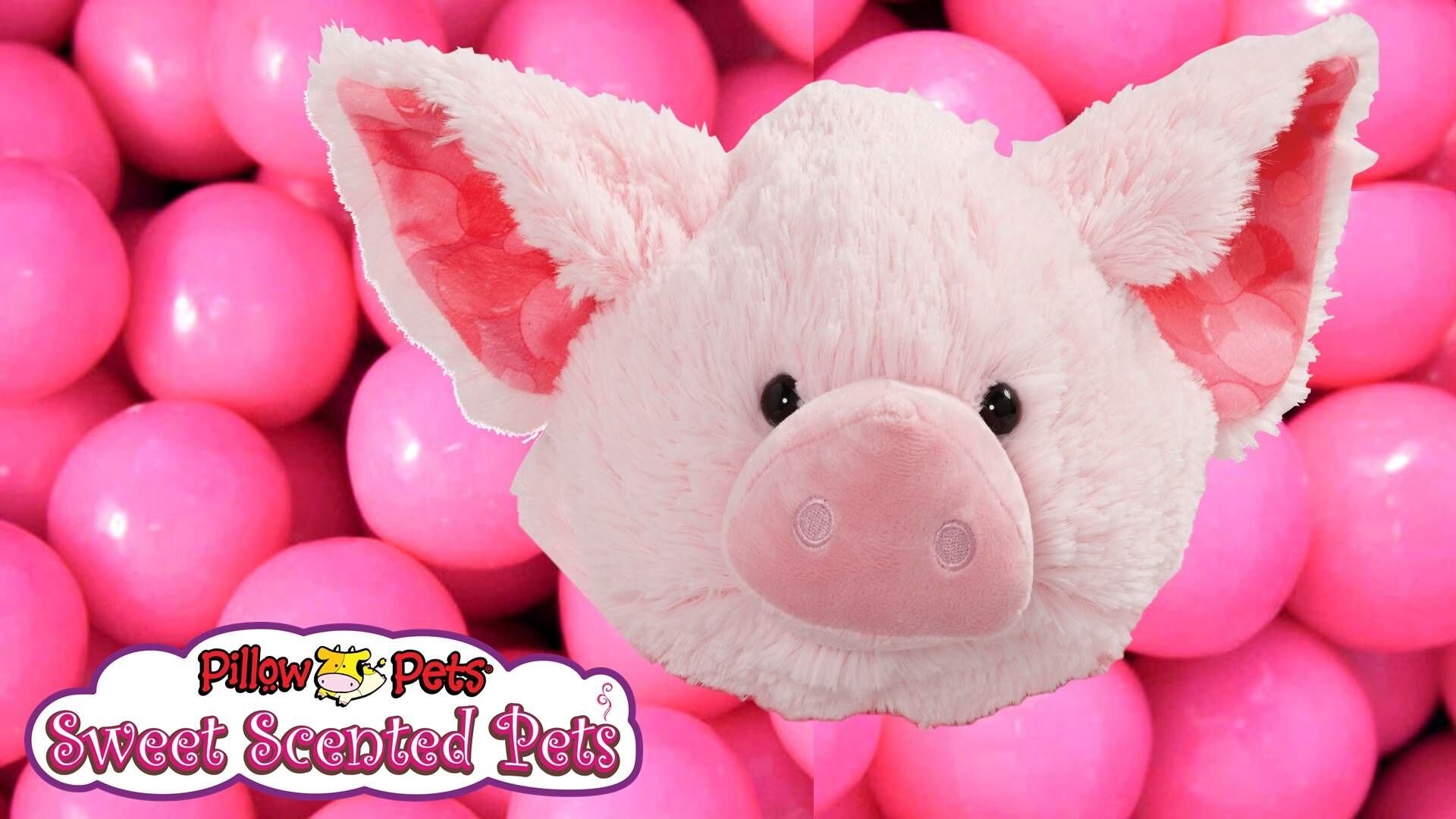 Pillow Pets Sweet Scented Bubble Gum Piggy, Stuffed Animal Pig Plush Toy, Pink