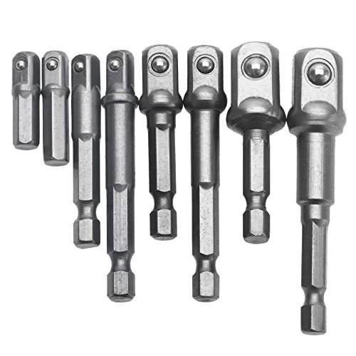 dophee 8Pcs Impact Grade Socket Adapter Set, Square Socket Adapter Bits for Drills, Hex Shank Drill Bits Square Nut Driver Power Extension Bar Set 1/4" 3/8" 1/2" Bits