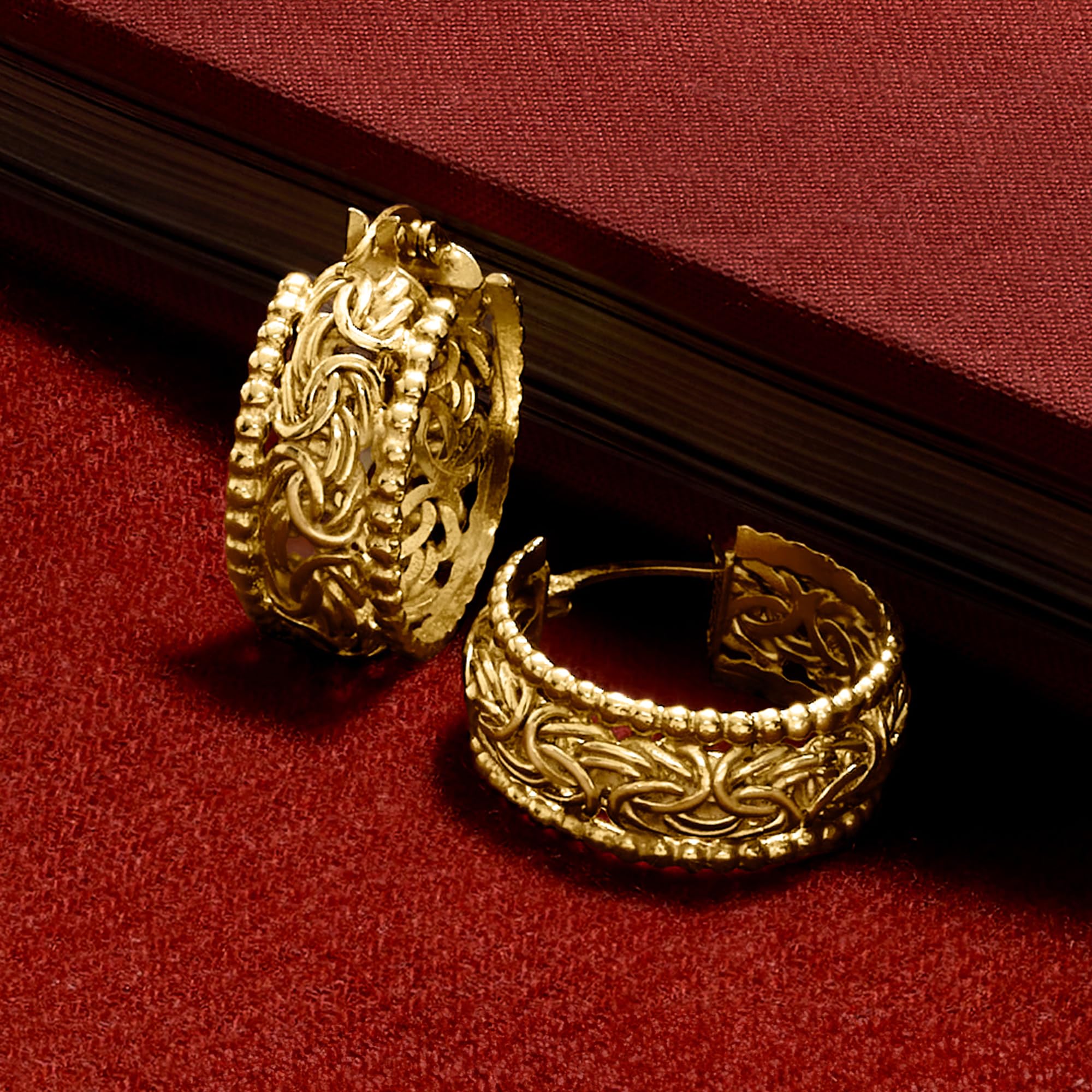 Ross-Simons 18kt Gold Over Sterling Beaded-Edge Byzantine Hoop Earrings