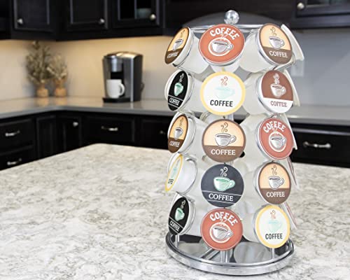 Nifty K Cup Holder β Compatible with K-Cups, Coffee Pod Carousel | 35 K Cup Holder, Spins 360-Degrees, Lazy Susan Platform, Modern Chrome Design, Home or Office Kitchen Counter Organizer