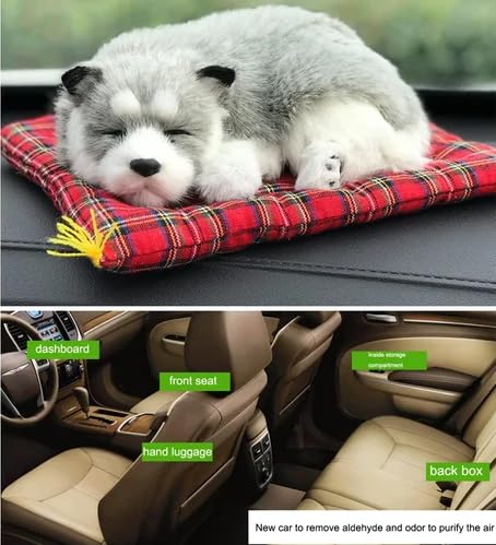 Creative Activated Carbon Emulation Dog For Automobile Accessories, Simulated Pet Car Dashboard Ornaments, Cute Plush Cat and Dog Ornaments Car Interior Car Purifier Home Decor (A)