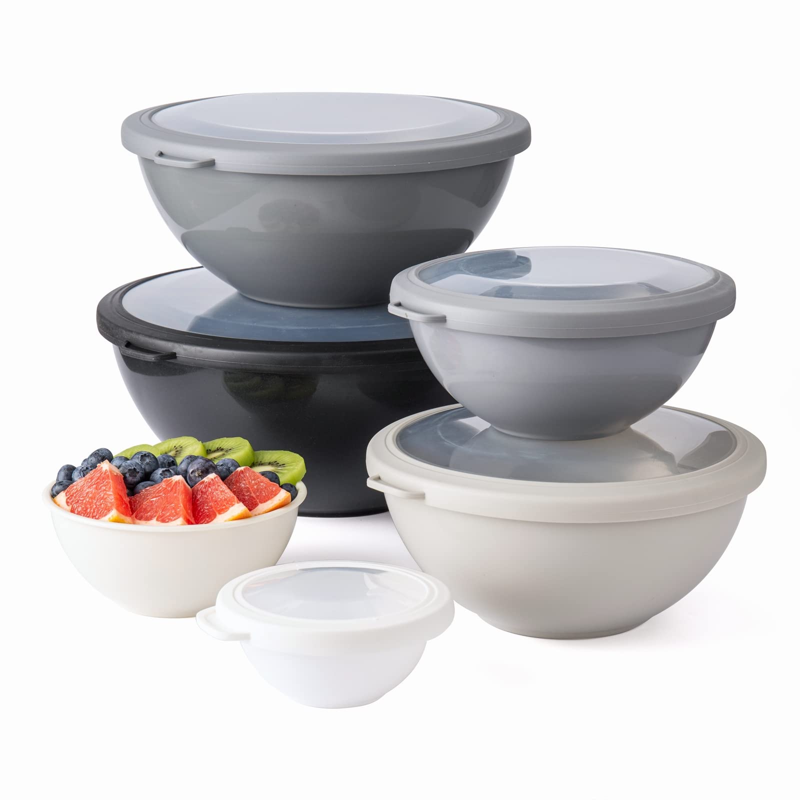COOK WITH COLOR Mixing Bowls with Lids - 12 Piece Plastic Nesting Bowls Set includes 6 Prep Bowls and 6 Lids, Microwave Safe Mixing Bowl Set (Pink Ombre)