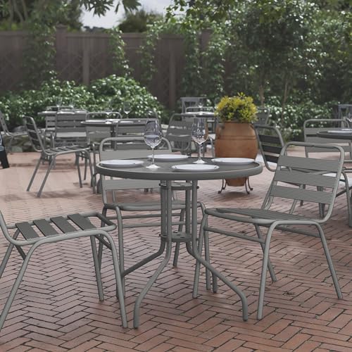 Flash Furniture Bellamy 31.5'' Round Tempered Glass Metal Table, Silver