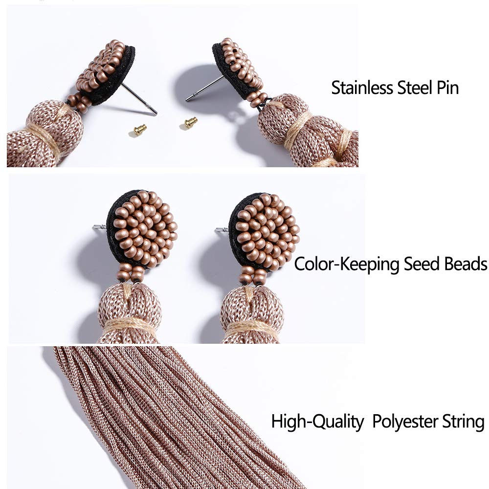 CALORVIA Boho Long Tassel Dangle Drop Earrings Trendy Handmade Layered Fringe Large Chandelier Statement Formal Jewelry for Women (Black)