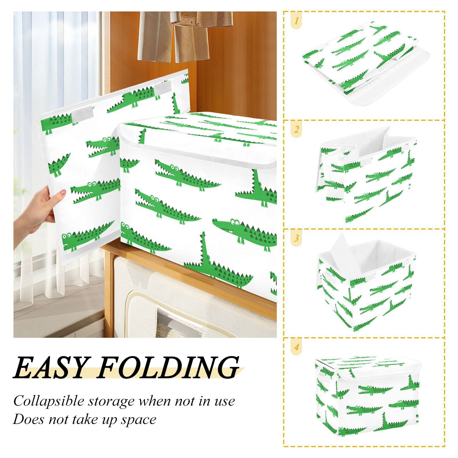 Clothes Storage Bins for Home Funny Alligator Crocodile Cube Storage Bin Foldable Fabric Chests
