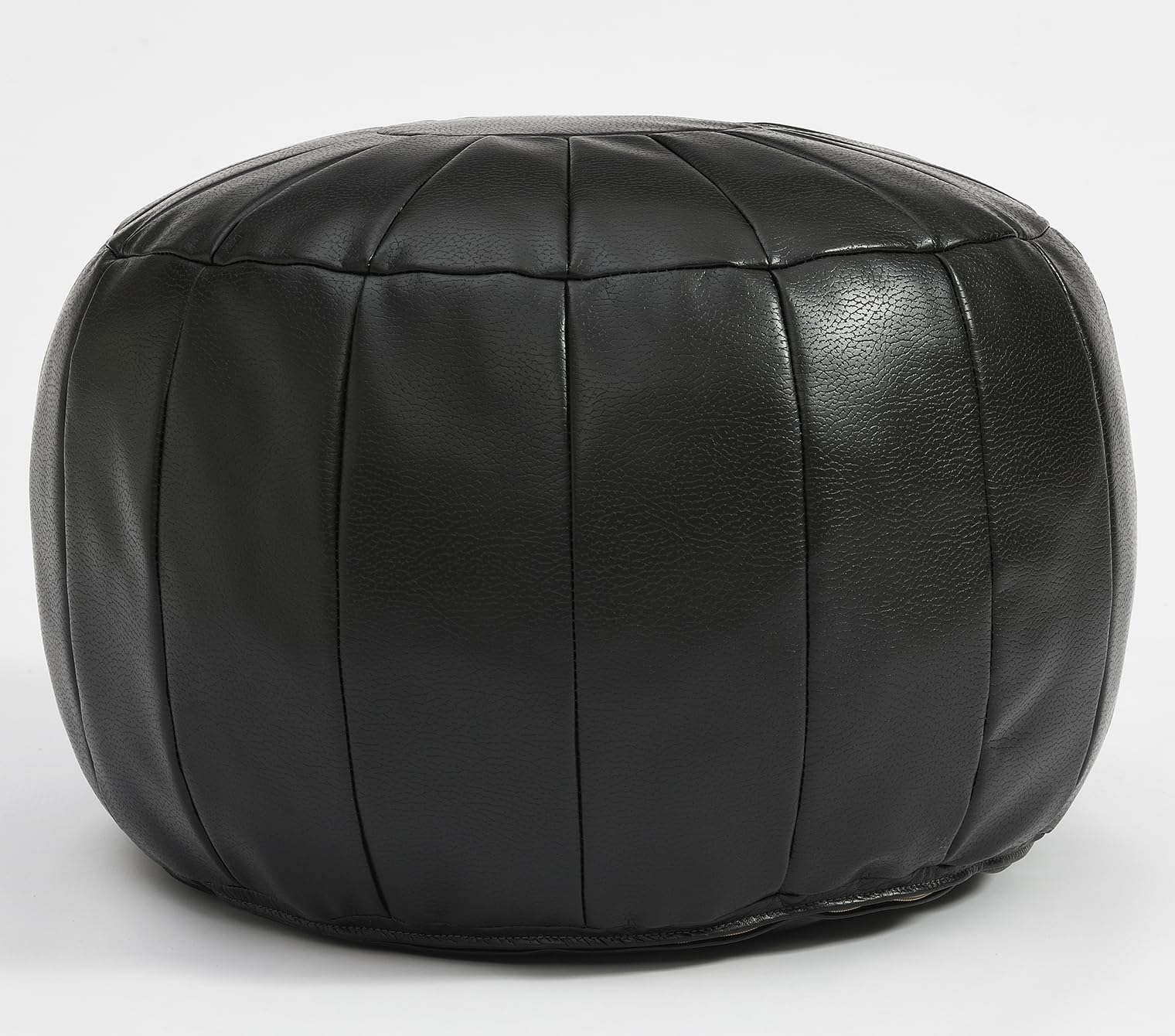 C COMFORTLAND Unstuffed Faux Leather Ottoman Pouf, Round Foot Rest Poof Ottomans, Floor Foot Stool Poufs, Bean Bag Cover with Storage for Living Room, Bedroom, Brown Black (No Filler)