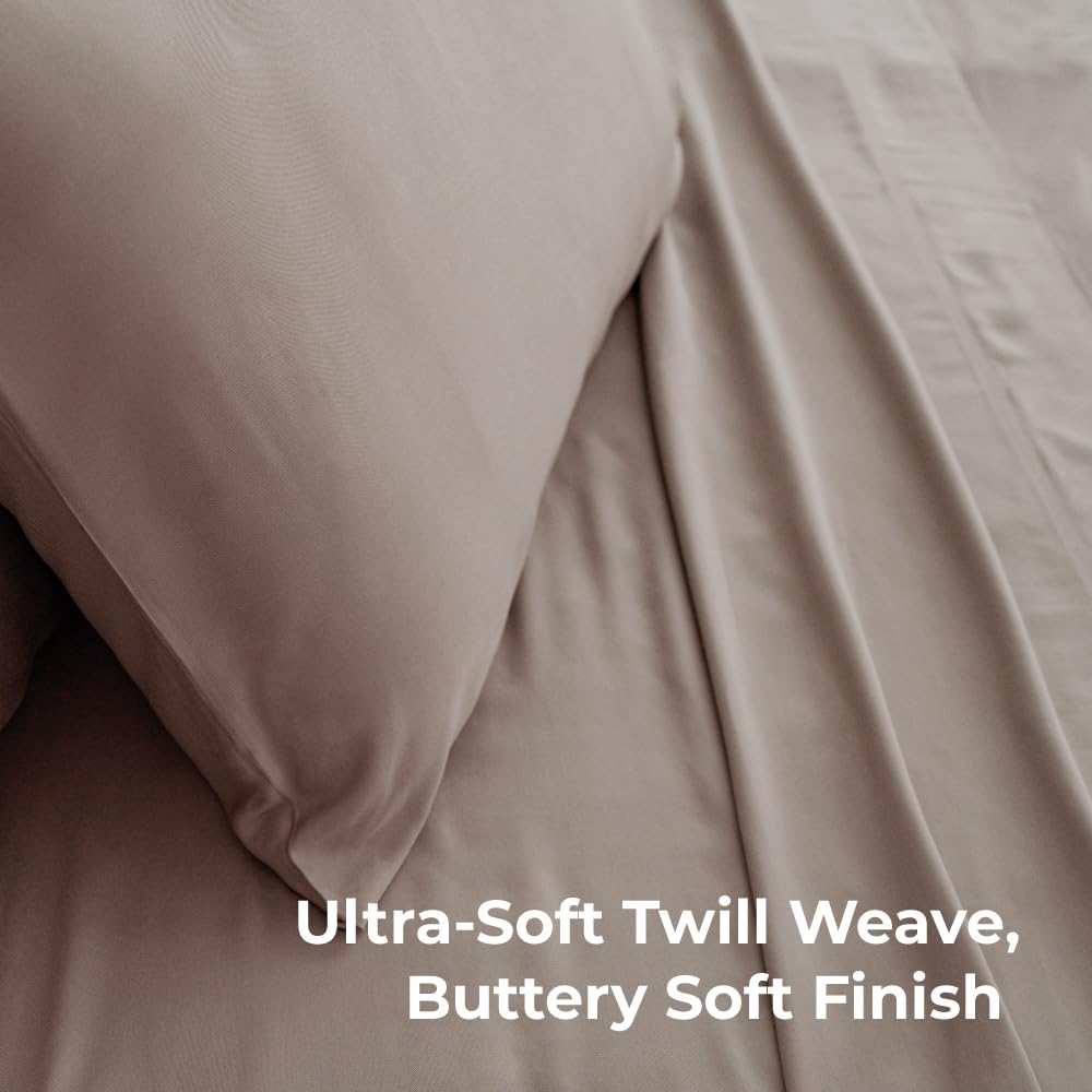 Cariloha Classic 4-Piece Twill Sheet Set | Beach Linen | King | Viscose Material | Allergy Resistant and Extra Soft | Cooling for Hot Sleepers | Corner Bands