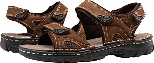 Jousen Men and Women's Sandals Leather Outdoor Beach Sandal Open Toe Water Strap Sport Sandal (AMY661 Dark Brown 10)