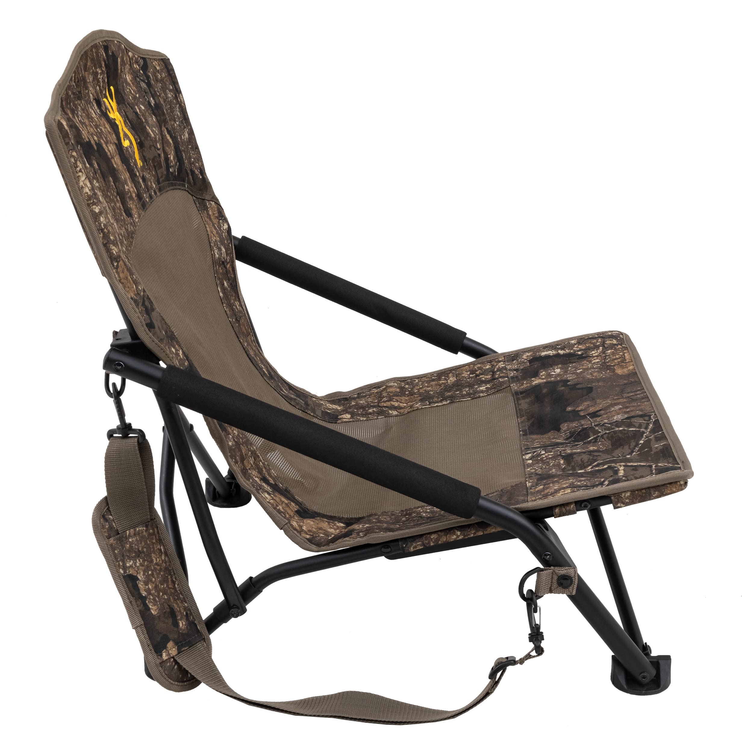 Browning Strutter Camo Turkey Hunting Chair with Foldable Low Profile Compact Design, Durable Steel Frame, and Padded Shoulder Carry Strap and Carry Bag