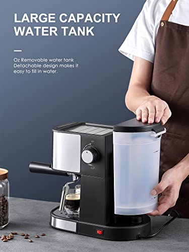 Ihomekee Espresso Machine 15 Bar Pump Pressure, Espresso and Cappuccino Coffee Maker with Milk Frother/Steam Wand for Latte, Mocha, Cappuccino, Silver - CM6826T