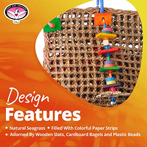 Super Bird Creations SB707 Seagrass Foraging Pouch Bird Toy, Large Bird Size, 14β x 8β x 13β