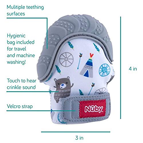 Nuby Soothing Teething Mitten (2 Count, Grey)