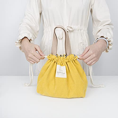 CHERSE Corduroy Lunch Bag for Women Lunch Box Aesthetic Lunch Bag Drawstring Cute Hand Bag Pastel Supplies (Drawstring Green)