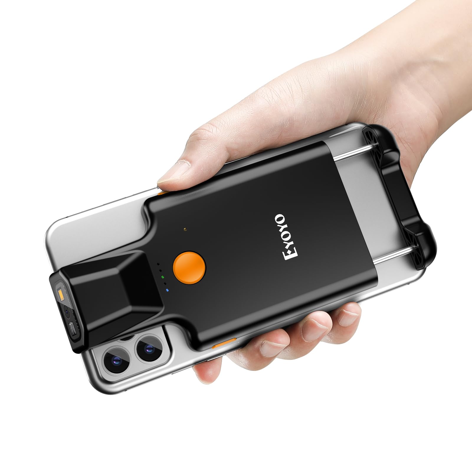 Eyoyo 2D Back Clip Phone Barcode Scanner, Super QR Bluetooth Barcode Reader with 1600mAh Rechargeable Battery, iPad, iPhone and Android Compatible, for Inventory Management