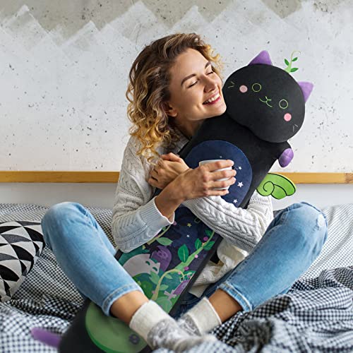 Mewaii Long Cat Plush Kawaii Body Pillow, 20β Cute Black Cat Stuffed Animals Soft Plushies, Kitten Plush Throw Pillow Doll Big Plush Toys Gift for Girlfriend