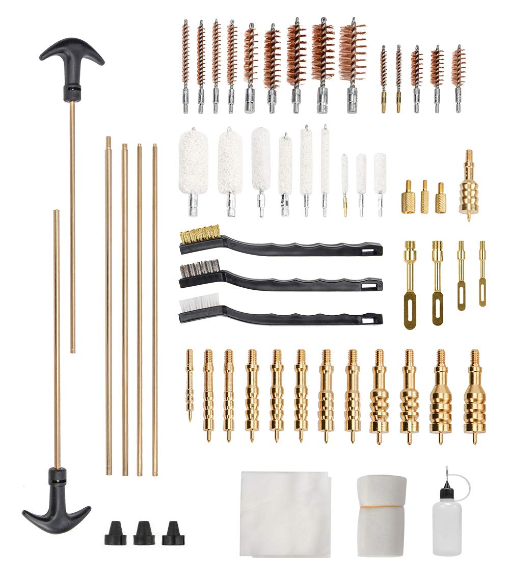 BROWNTC Universal Gun Cleaning Kit Hunting Rifle Pistol Shotgun Cleaning Kit for All Guns/CNC Precision Machined-Solid Brass Jags & Slotted Tips with Green Case
