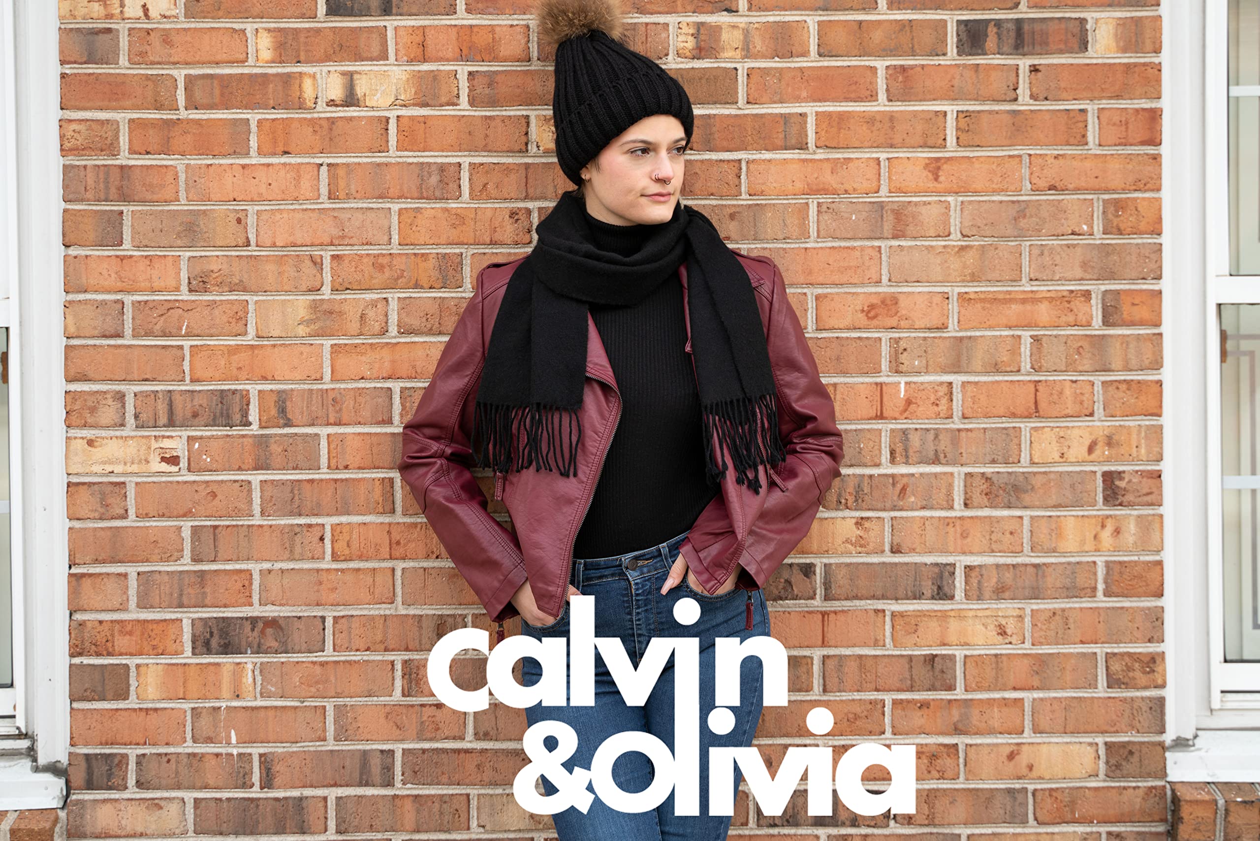 CALVIN & OLIVIA Soft Cashmere Feel Scarf Unisex Classic Plain Solid Tartan Winter Scarves Ombre Buffalo Tartan Tweed Houndstooth Gift for Men Women Black