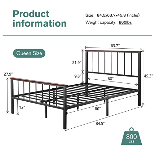 IMUsee Queen Size Metal Platform Bed Frame with Headboard, Heavy Duty, Mattress Foundation, Multi-Directional Support, No Box Spring Needed, Easy Assembly, Noise Free, Black