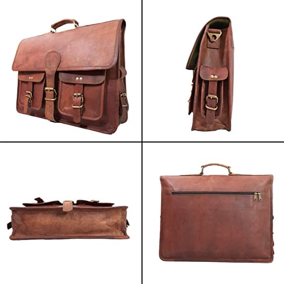 JMD Arts Leather Messenger Bag for Men Women - Full Grain Leather Laptop Satchel Office Shoulder Bag (Brown) gives vintage look,Brown