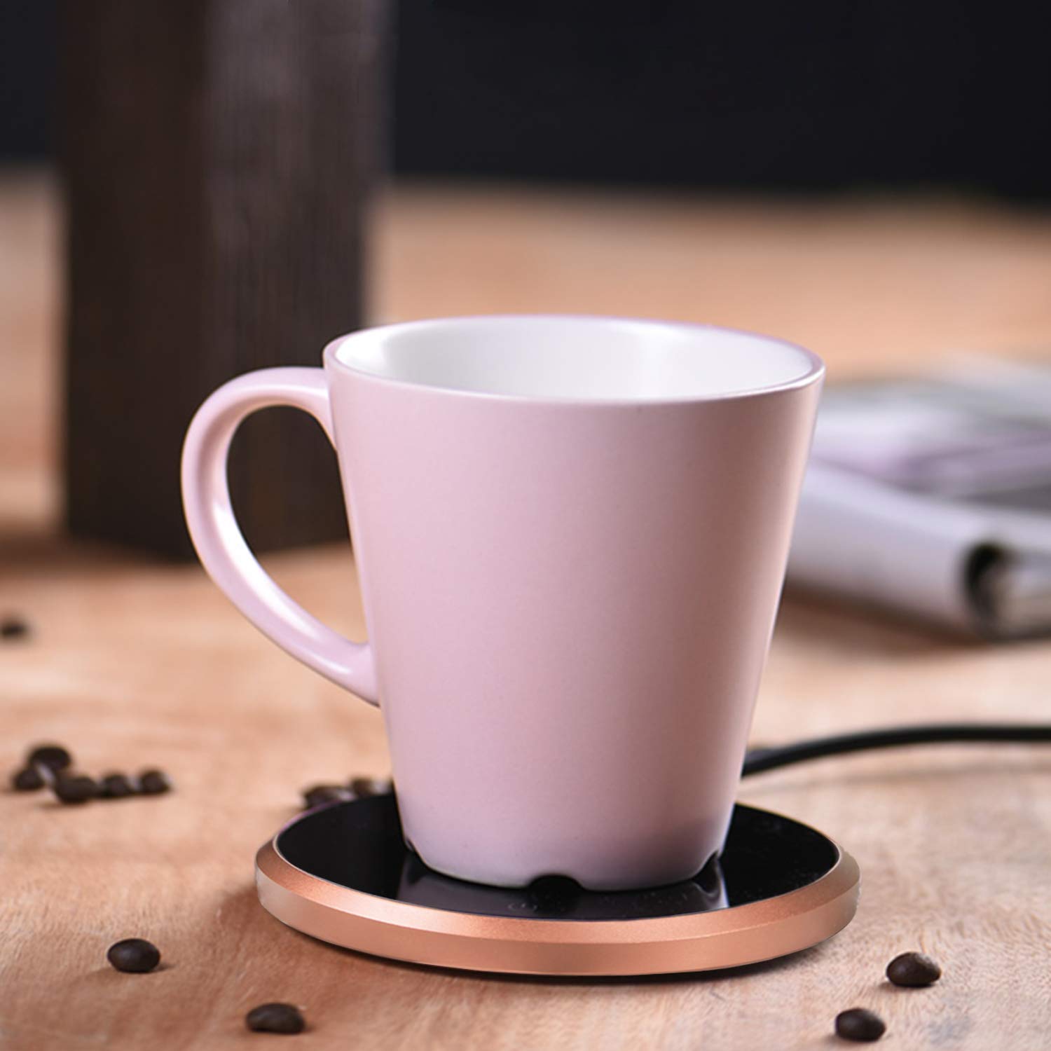 Coffee Mug Warmer - KRGMNHR Smart Coffee Warmer with Auto Shut Off for Home Office Desk Use, Electric Cup Warmer Heating Plate for Cocoa,Tea, Water, Milk, Rose Gold(Upgrade Sleep Mode)