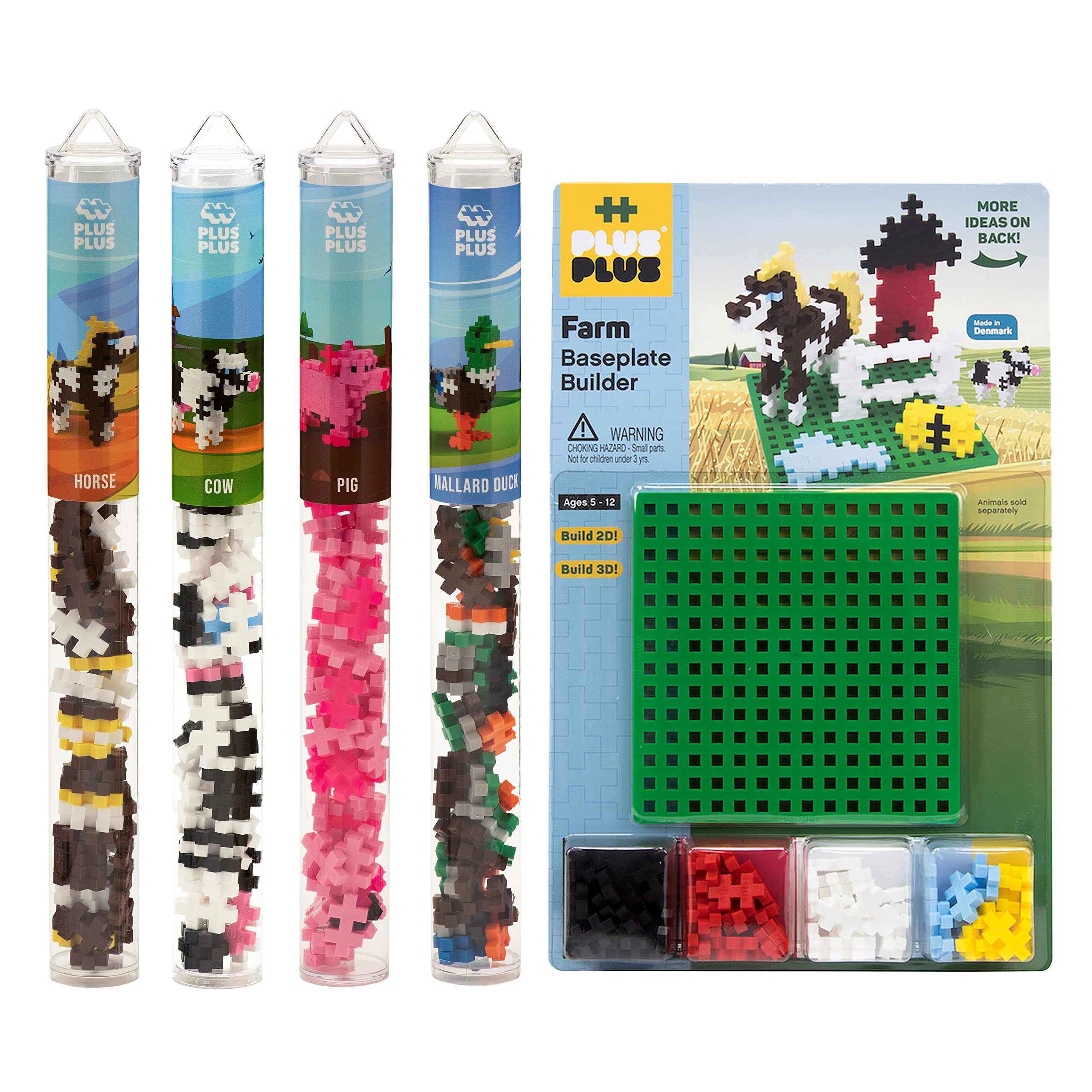 PLUS PLUS Building Block Playset Kit, Themed Figures 3D Puzzle, Fun Stem Toys for Kids, 350 Mini Interlocking Pieces - 5 Tube Bundle, Farm