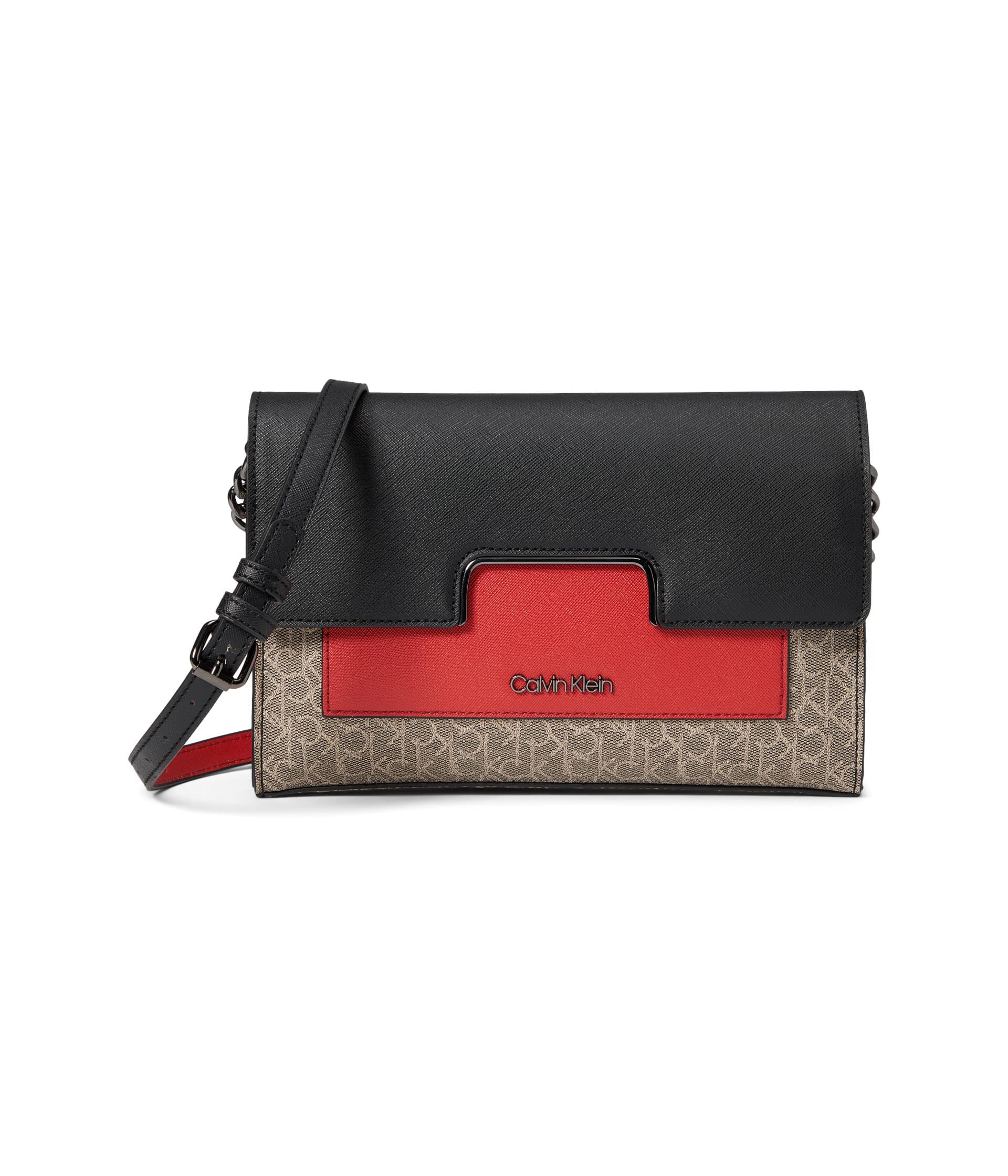 Calvin Klein Monogram Flap Crossbody Black Combo One Size