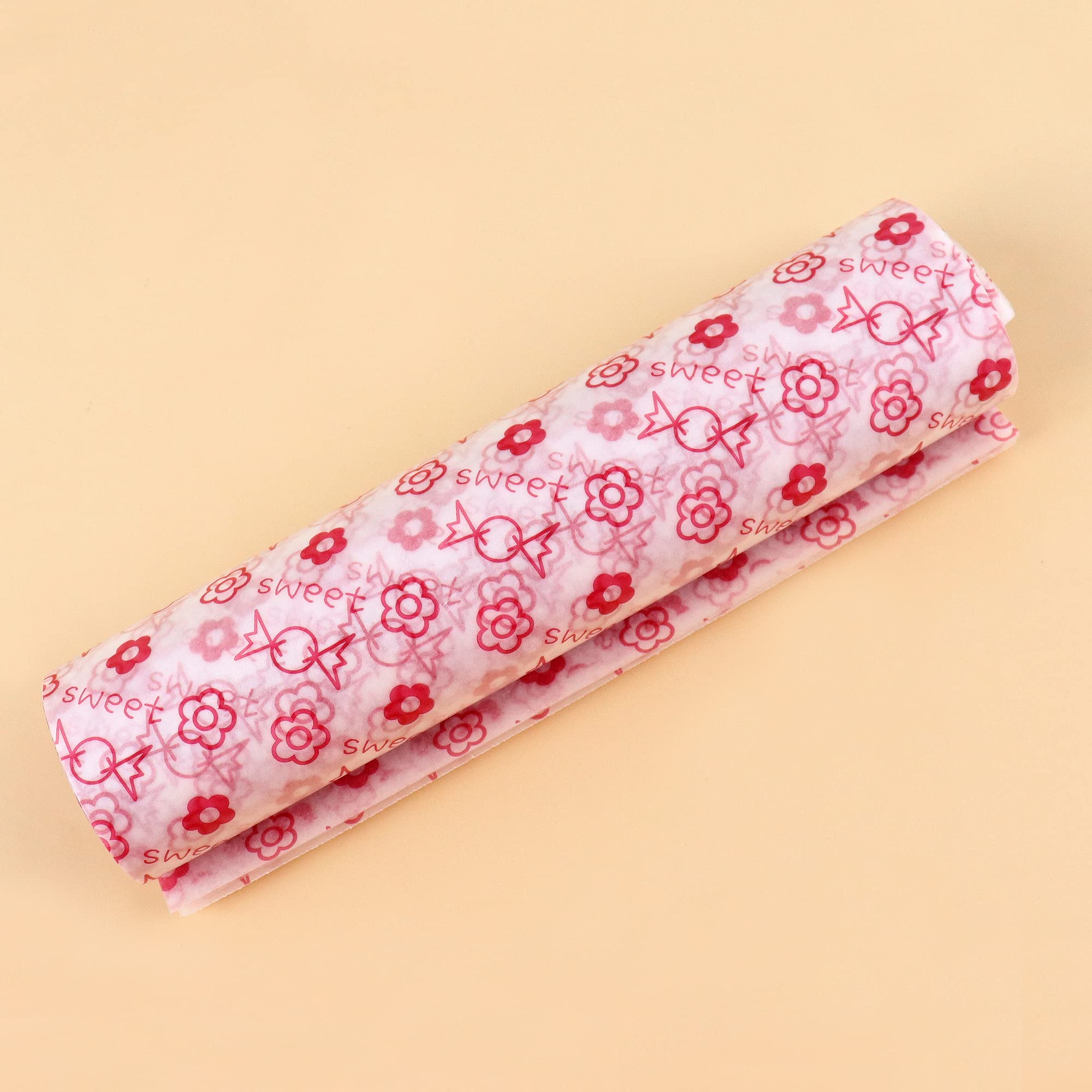 Cyodoos 150 Sheets Wax Paper Greaseproof Waterproof Wrapping Tissue Food Picnic Paper Dry Hamburger Paper Liners For Food Basket Liner (Candy Flower Pattern)