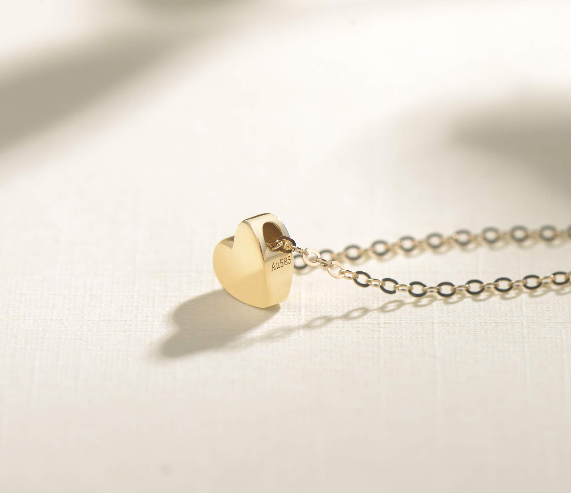 Carleen Solid Real 14K Yellow Gold Tiny Dot 6mm Round Small Cute Simple Heart Necklace Pendant Minimalist Dainty Everyday Fine Jewelry for Women, 16+2 Extender Gold Chain