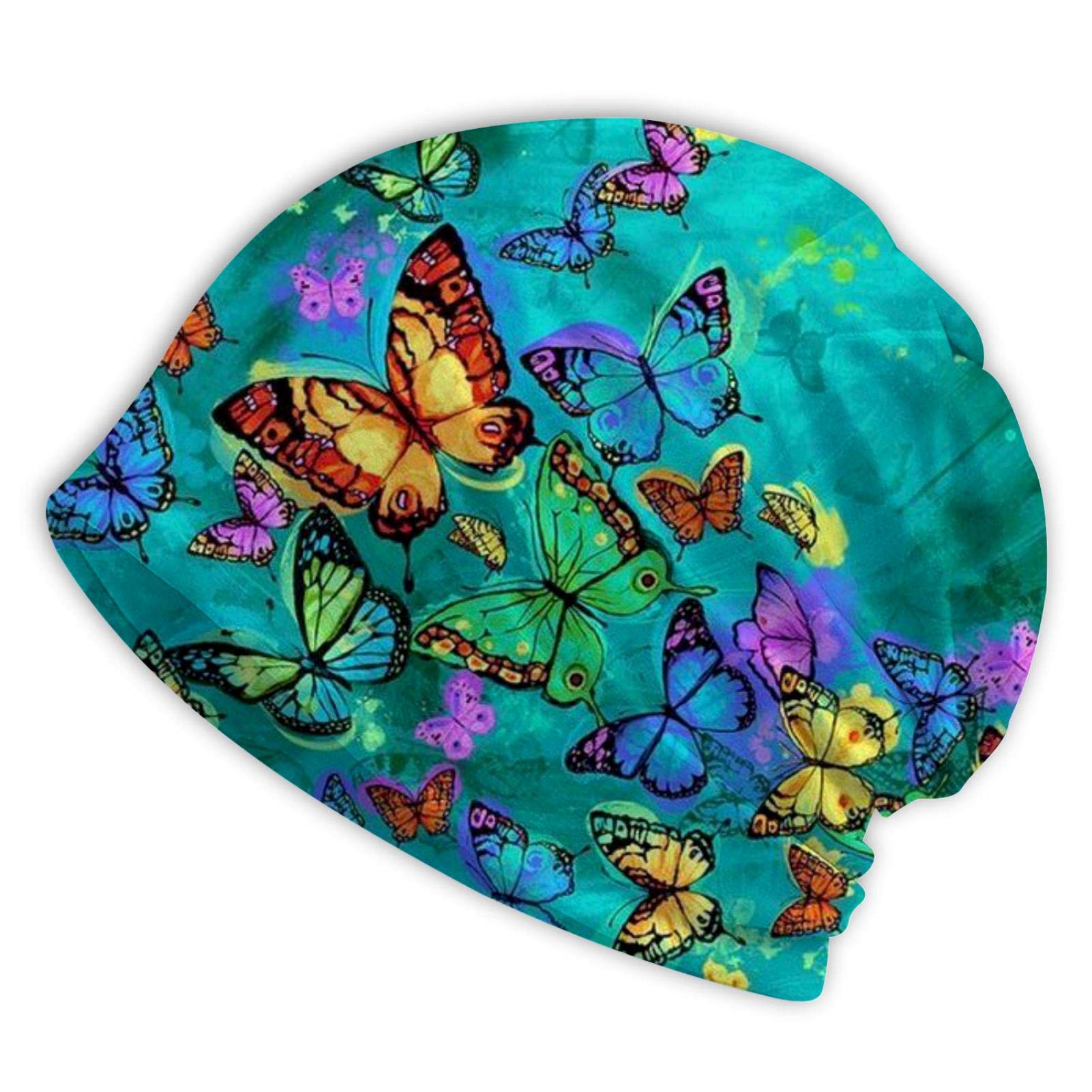 COJONLY Rainbow Butterflys Beanie Chemo Hat Cancer Headwear Skull Hat Knitted Hat Scarf Nightcap Skull Cap for Women Men