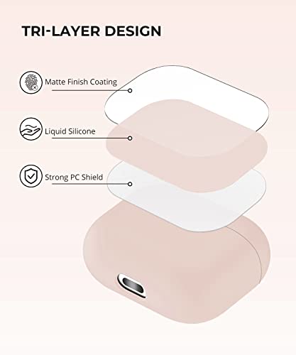 Homstect Compatible with Airpods 3 Case, Triple-Layer Protective Silicone Case for AirPods 3rd Generation (2021 Released) Charging Case Cover, Shockproof and Skin-Friendly, Front LED Visible-Pink Sand