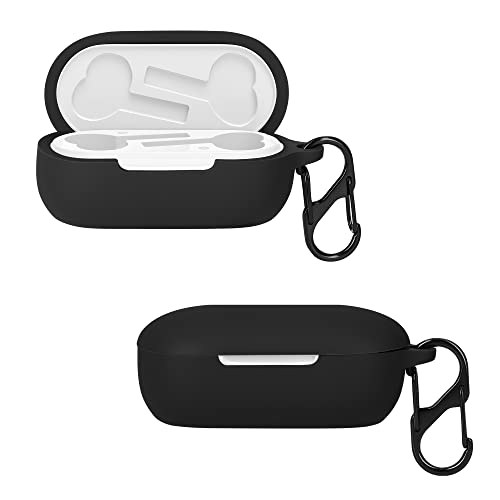 kwmobile Silicone Cover Compatible with OnePlus Buds Z2 - Case Cover Stick-On Skin with Clip - Black