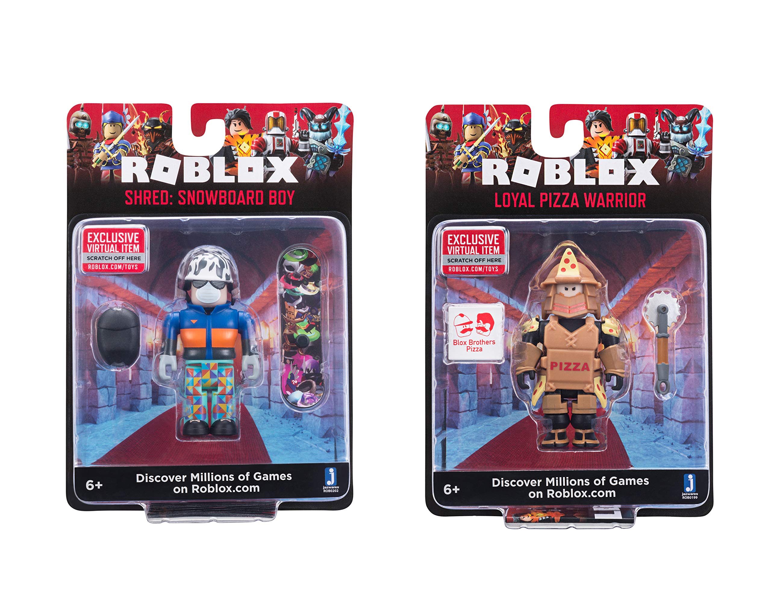 Roblox Action Collection - Loyal Pizza Warrior + Shred: Snowboard Boy Two Figure Bundle [Includes 2 Exclusive Virtual Items]