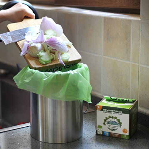 GreFusion Compostable Bags for Kitchen Compost Bin 1.2 Gallon,125 Count,Compost Food Scrap Waste Bags Fits 0.75,1,1.2,1.3 Gallon Countertop Bin,Compost Bags Certified by BPI,ASTM D6400 and OK Compost