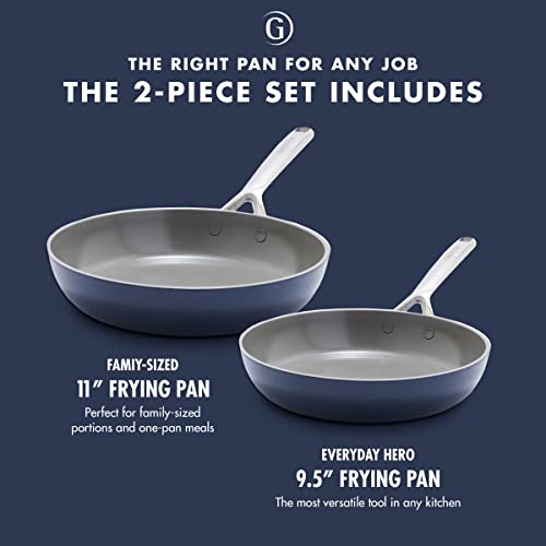 GreenPan GP5 Hard Anodized Healthy Ceramic Nonstick 9.5β & 11β 2 Piece Frying Pan Skillet Set,Heavy Gauge Scratch Resistant,Stay-Flat Surface, Induction, Mirror Finish Handle,Oven Safe,PFAS-Free, Blue