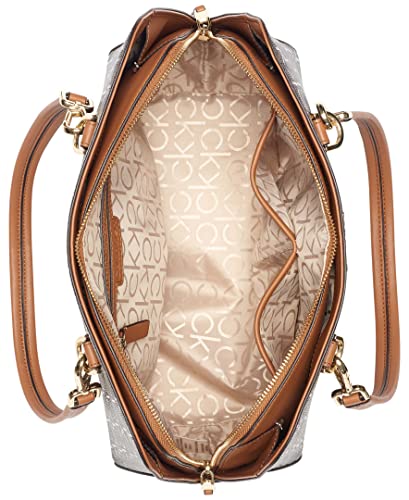 Calvin Klein Lucy Triple Compartment Tote, Brown/Khaki/Caramel Embossed