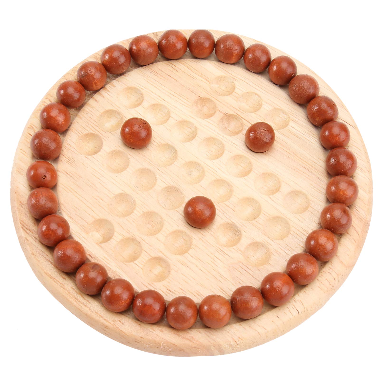 NUOBESTY Wooden Solitaire Board Game Brain Game Set Solitaire Chess Bead Wood Marbles Chess Puzzle Peg for Students Adults(14x14x2.8 cm)