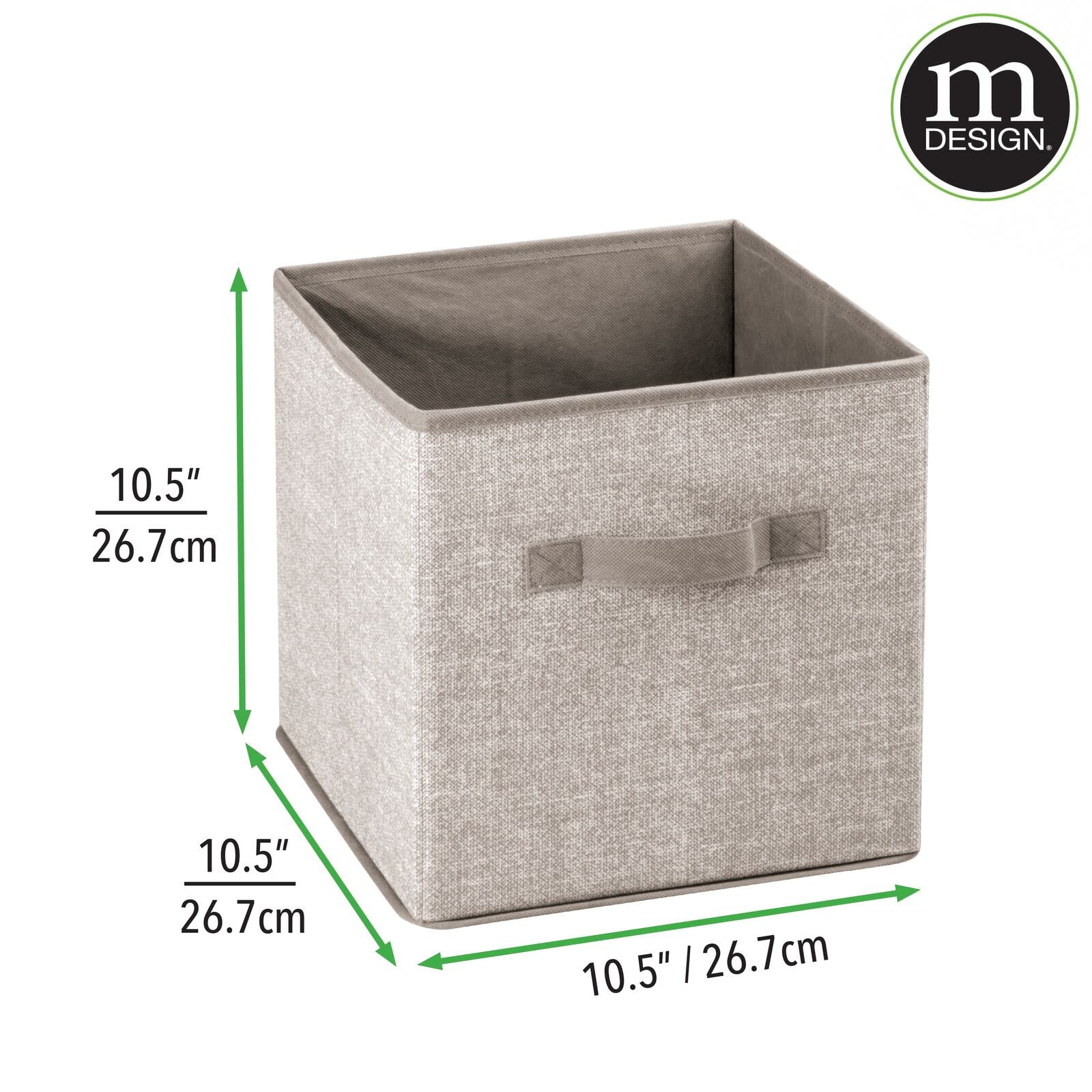 mDesign Small Fabric Collapsible Organizer Cube Bin Box with Front Handle for Cube Furniture Units, Closet or Bedroom Storage, Holds Clothing, Linens, Accessories - Lido Collection - 2 Pack - Linen