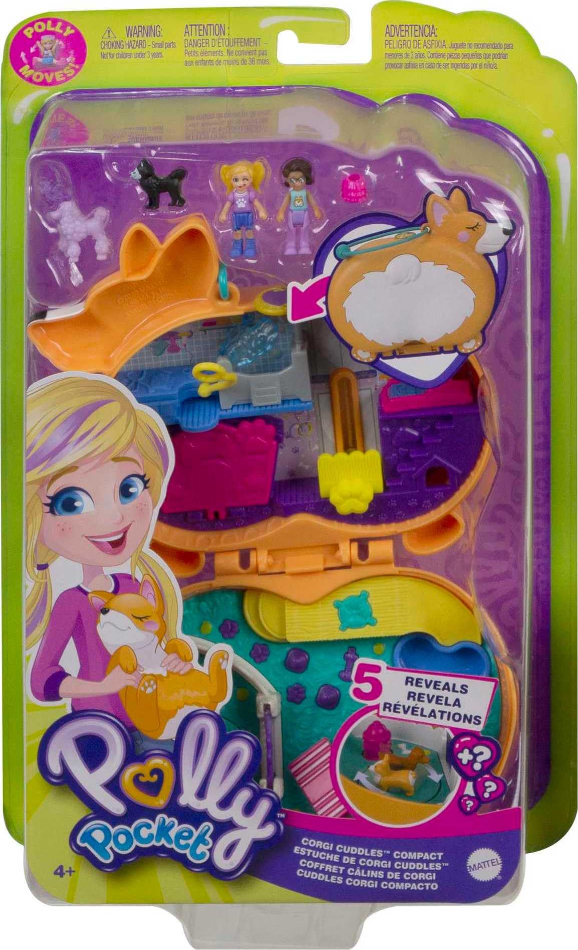 Polly Pocket Compact Playset, Corgi Cuddles with 2 Micro Dolls & Accessories, Travel Toys with Surprise Reveals (Amazon Exclusive)