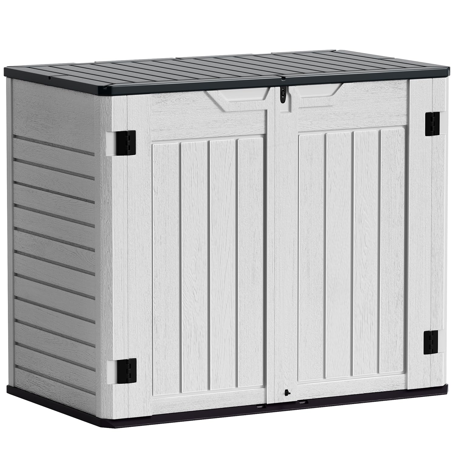 Greesum Outdoor Horizontal Resin Storage Sheds 34 Cu. Ft. Weather Resistant Resin Tool Shed, Extra Large Capacity Weather Resistant Box for Bike, Garbage Cans, Lawnmowe, Without Divider, Grey