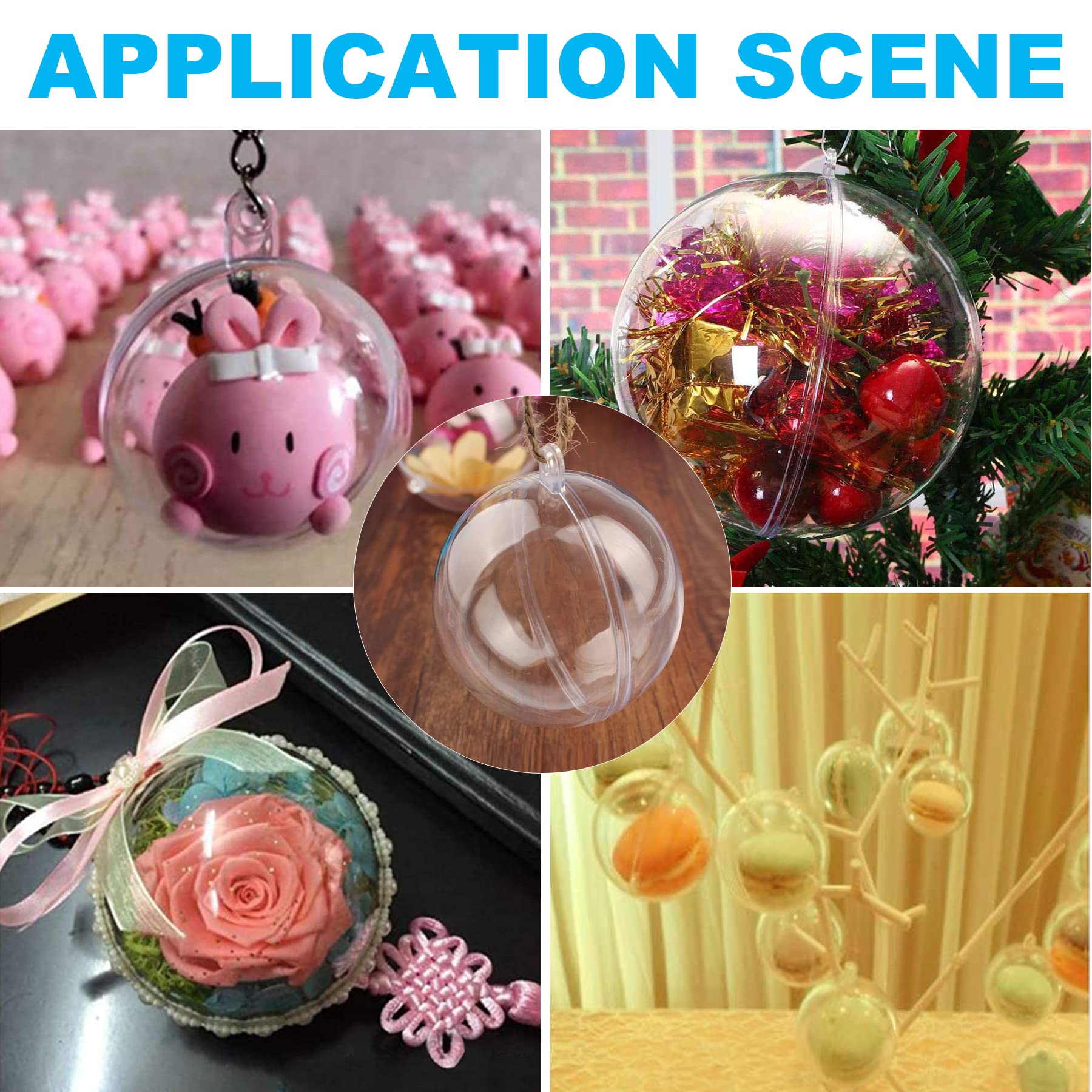 ufun Clear Ornaments for Crafts, Fillable Christmas Balls 2.36inch Transparent Plastic Hanging Home Decor Xmas Wedding Garden Tree Party Gift Box Decoration 12 Pack
