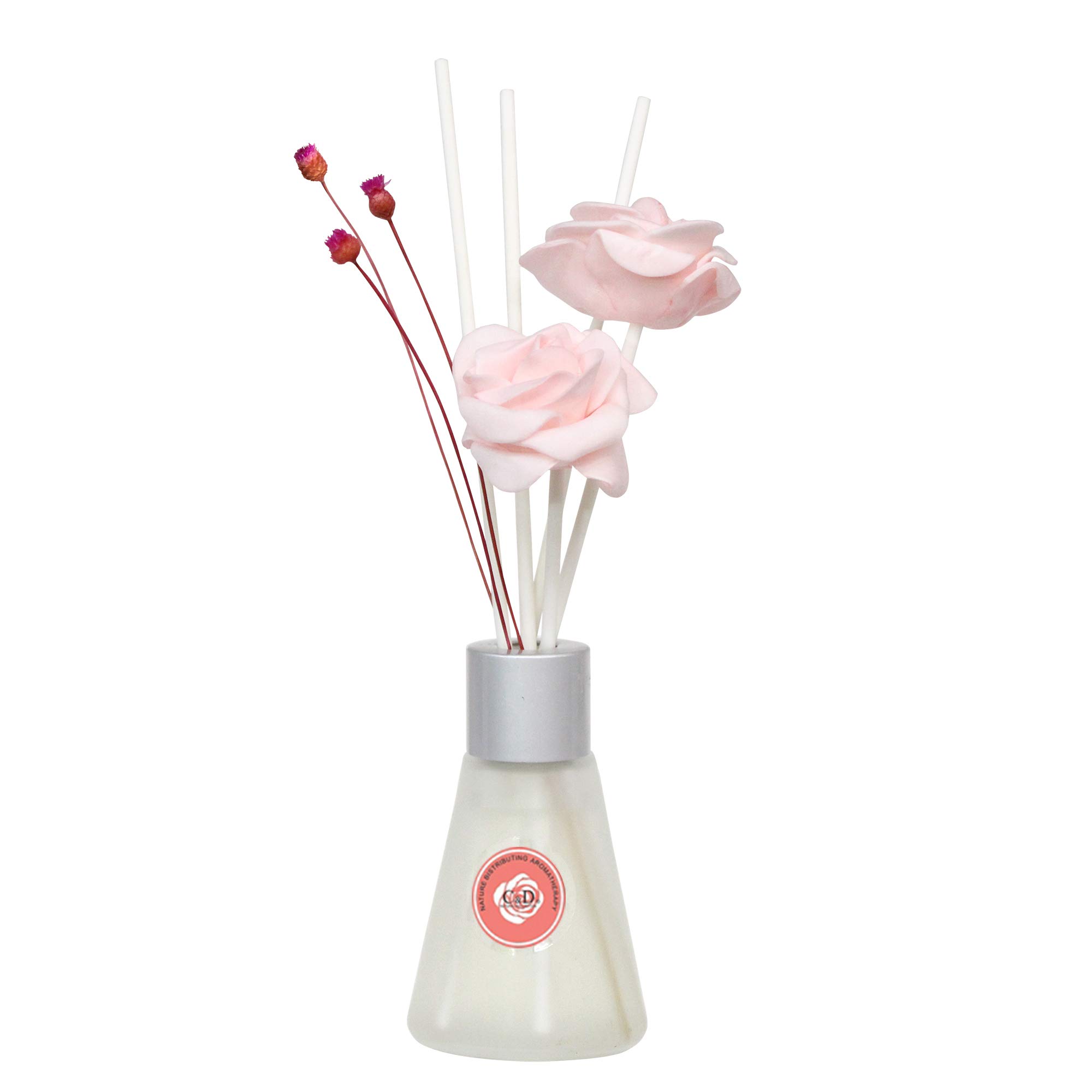 C&D Cone Shaped Rose Reed Diffuser Rattan Sticks Room Scented Fragrance Aromatherapy for Home & Office 30ml (Pink Flower/Garden Blossom)