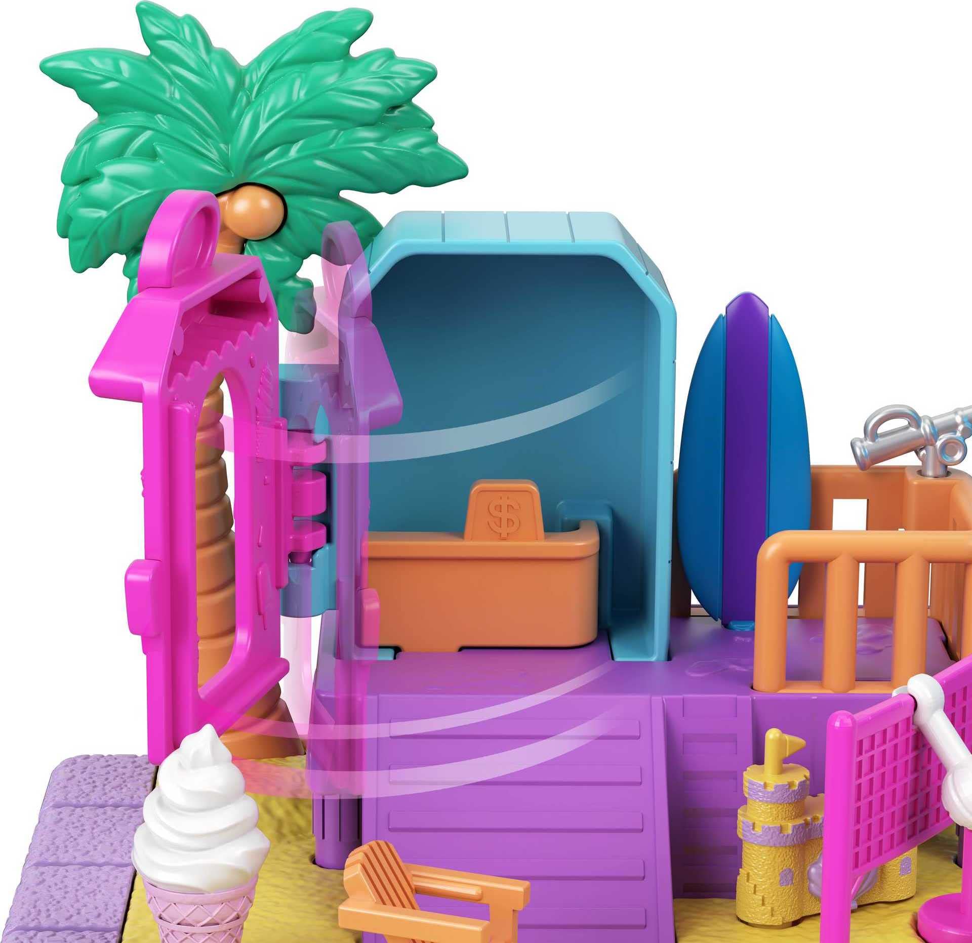 Polly Pocket Pollyville Playset, Sunshine Beach with Micro Doll, Seal Figure, Flamingo Toy Boat & Accessories