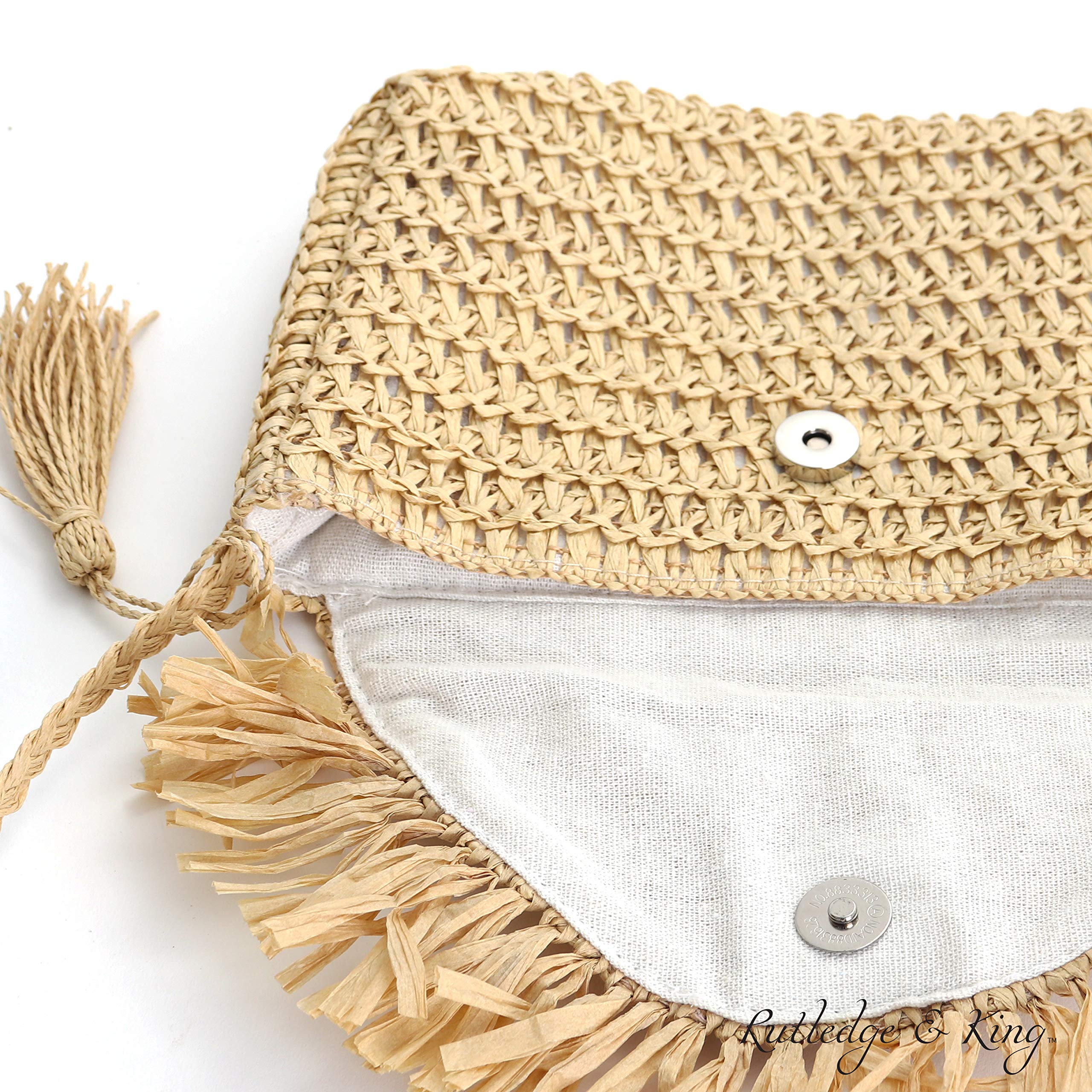 Rutledge & King Straw Crossbody Bag - Straw Bag with Handle - Straw Purse (Brown)